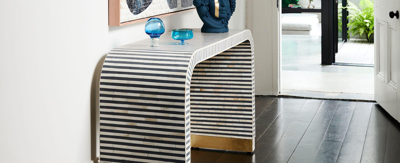 Bone Inlay Curved Console In Black – Fenton & Fenton